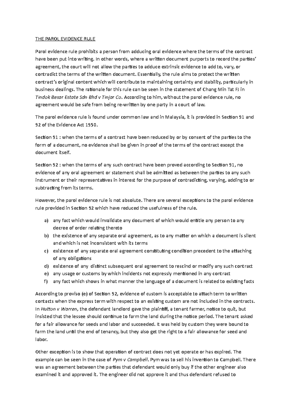 Sample/practice exam April 2016, answers - THE PAROL EVIDENCE RULE ...