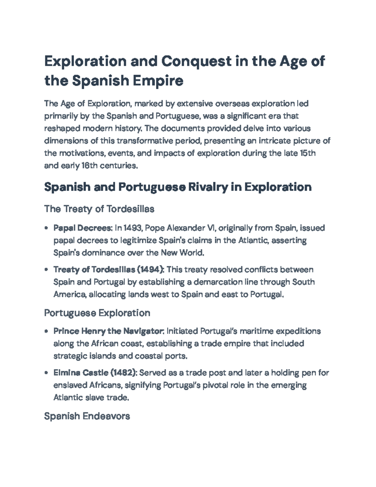 The Age of Exploration: Spanish & Portuguese Conquests (HIST101) - Studocu