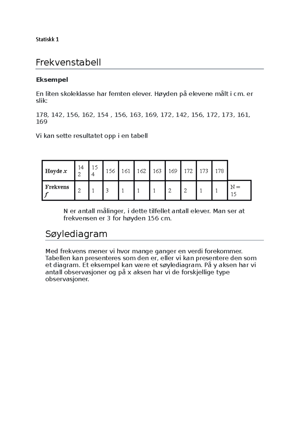 Statistikk 1 - Frekvenstabeller og Sentralmål Analysering - Studocu