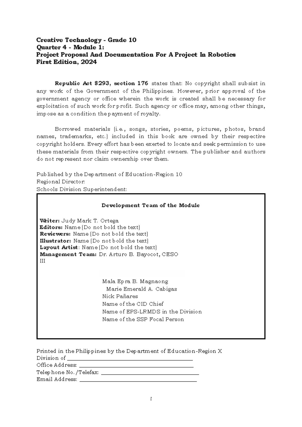 Creative Technology 10 Q4 M1: Robotics Project Proposal & Documentation ...
