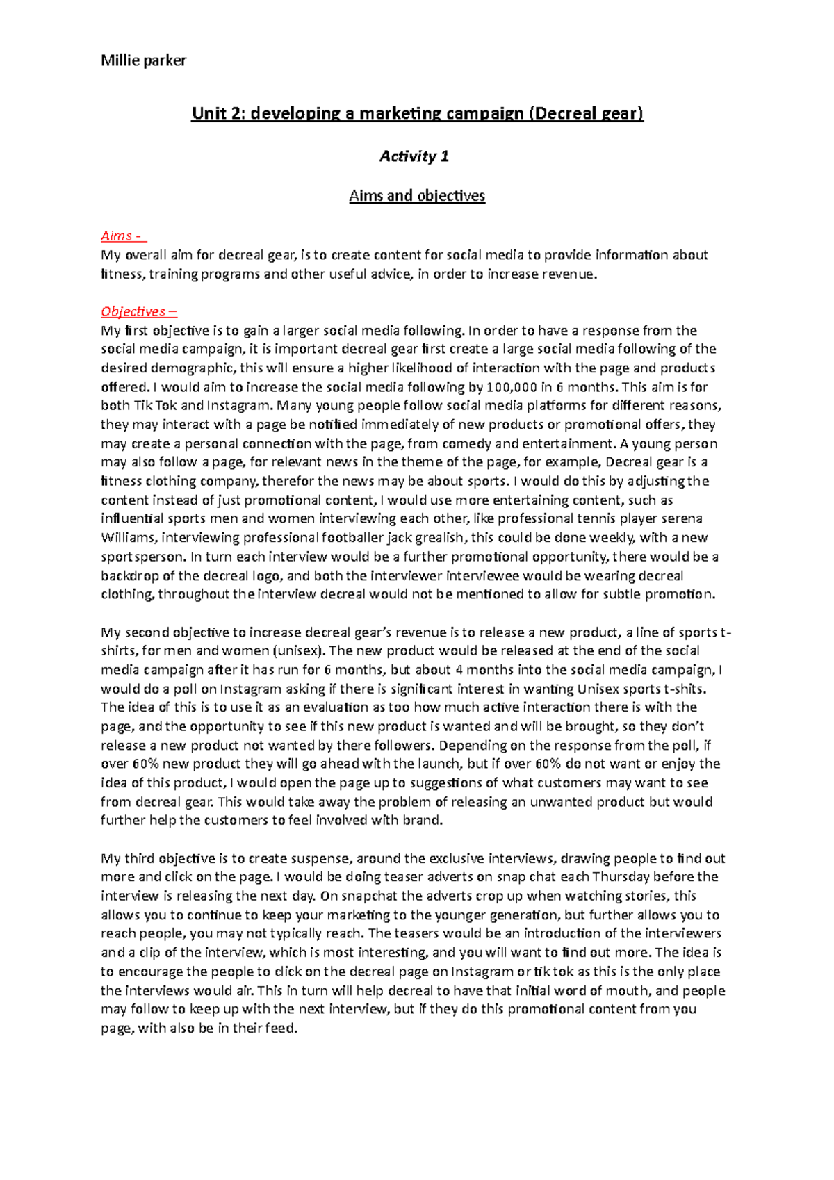 Developing a Marketing Campaign for Decreal Gear - Unit 2 Analysis - Studocu