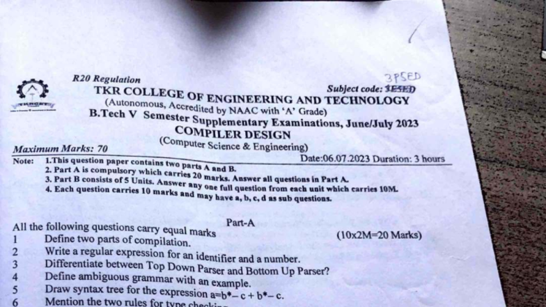 Compiler Design (CSE R20) Lecture Notes - B.Tech V Sem - Studocu