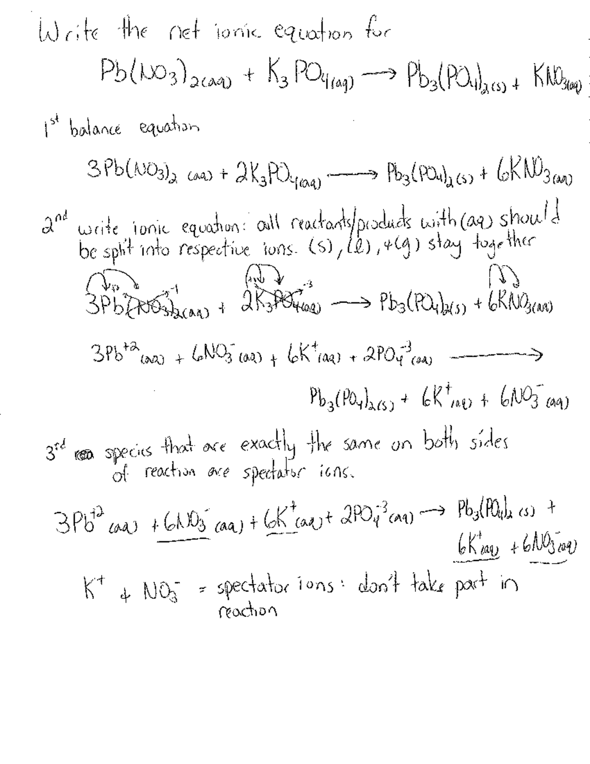 Net Ionic Equation Example for Chem 101: Pb(NO3)2 & K3PO4 - Studocu