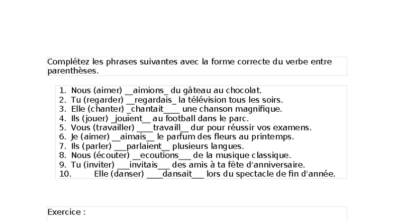 Exercice de Grammaire: Complétez les Verbes en Français (Frans ...