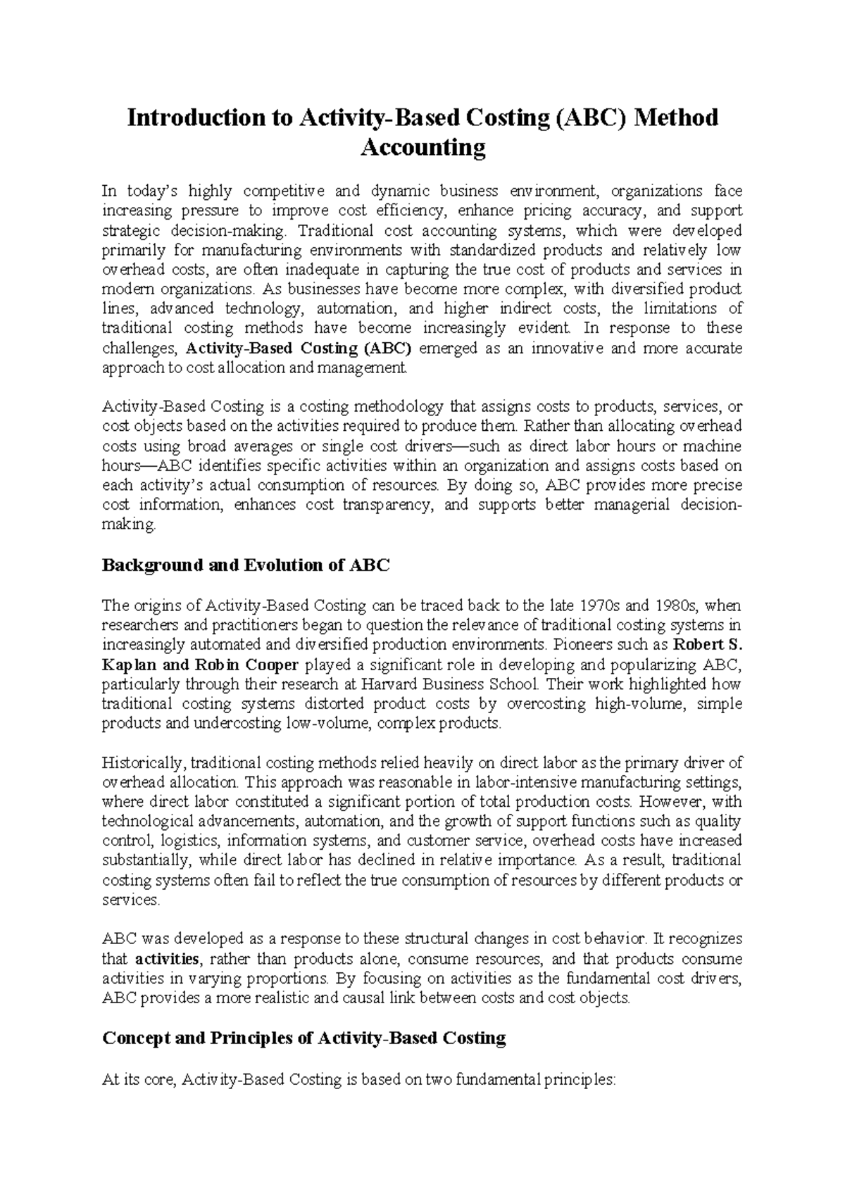 Introduction to ABC Method in Cost Accounting (ACCT 101) - Studocu