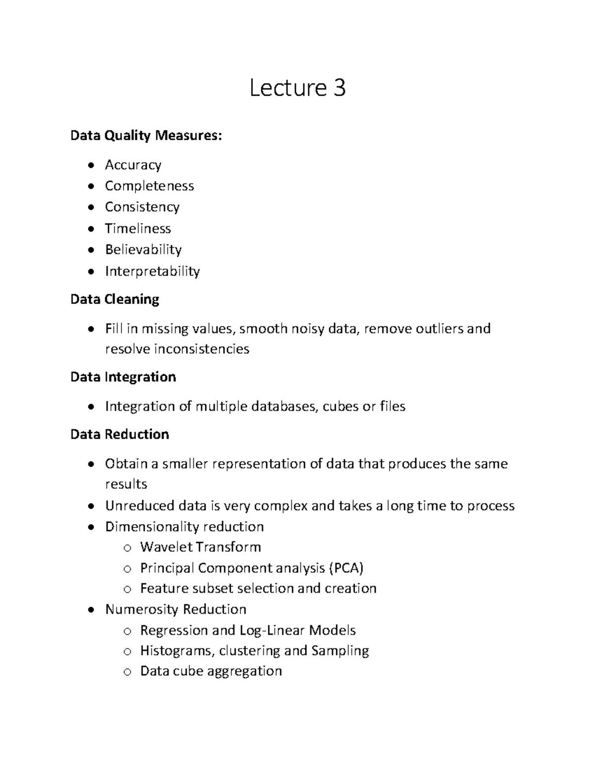 MATH 302 Lec 3 Summary: Data Quality, Cleaning, Integration & Reduction ...
