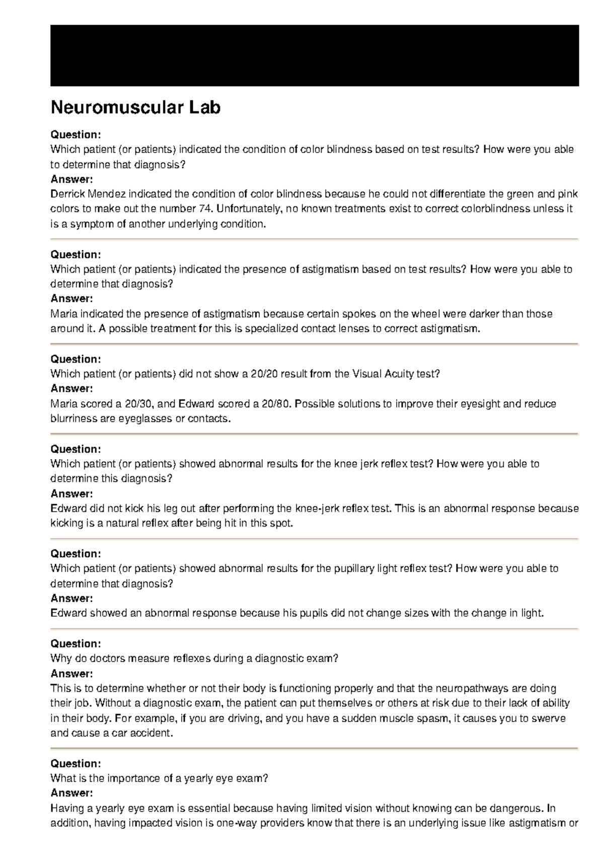 Revised Lab 2 LM - Neuromuscular Test Results Analysis - Studocu