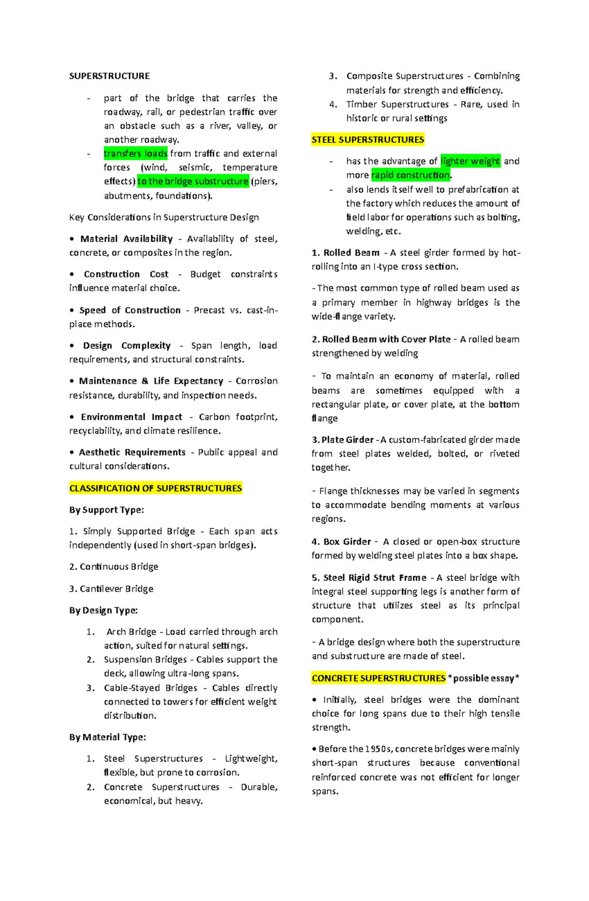 Superstructure Design Considerations for Bridges: Key Insights and Types - Studocu