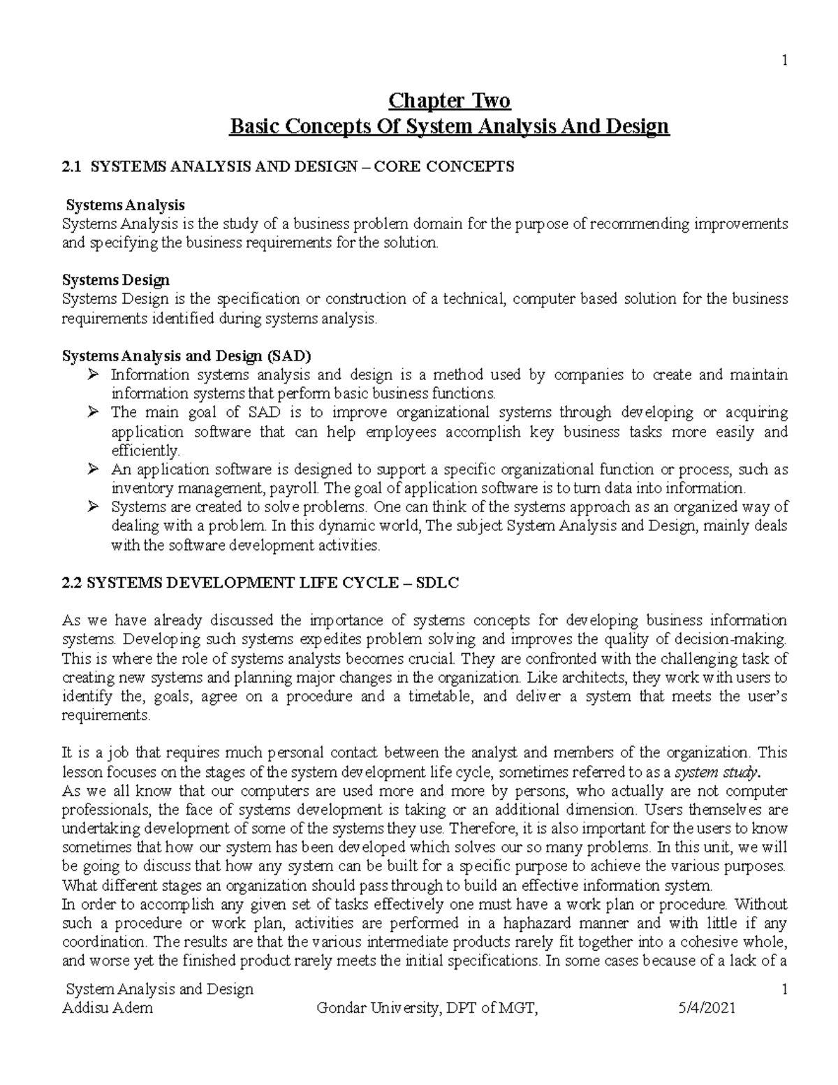 Chapter 2 - 2 Basic concepts of system Analysis and design 22 - Chapter ...