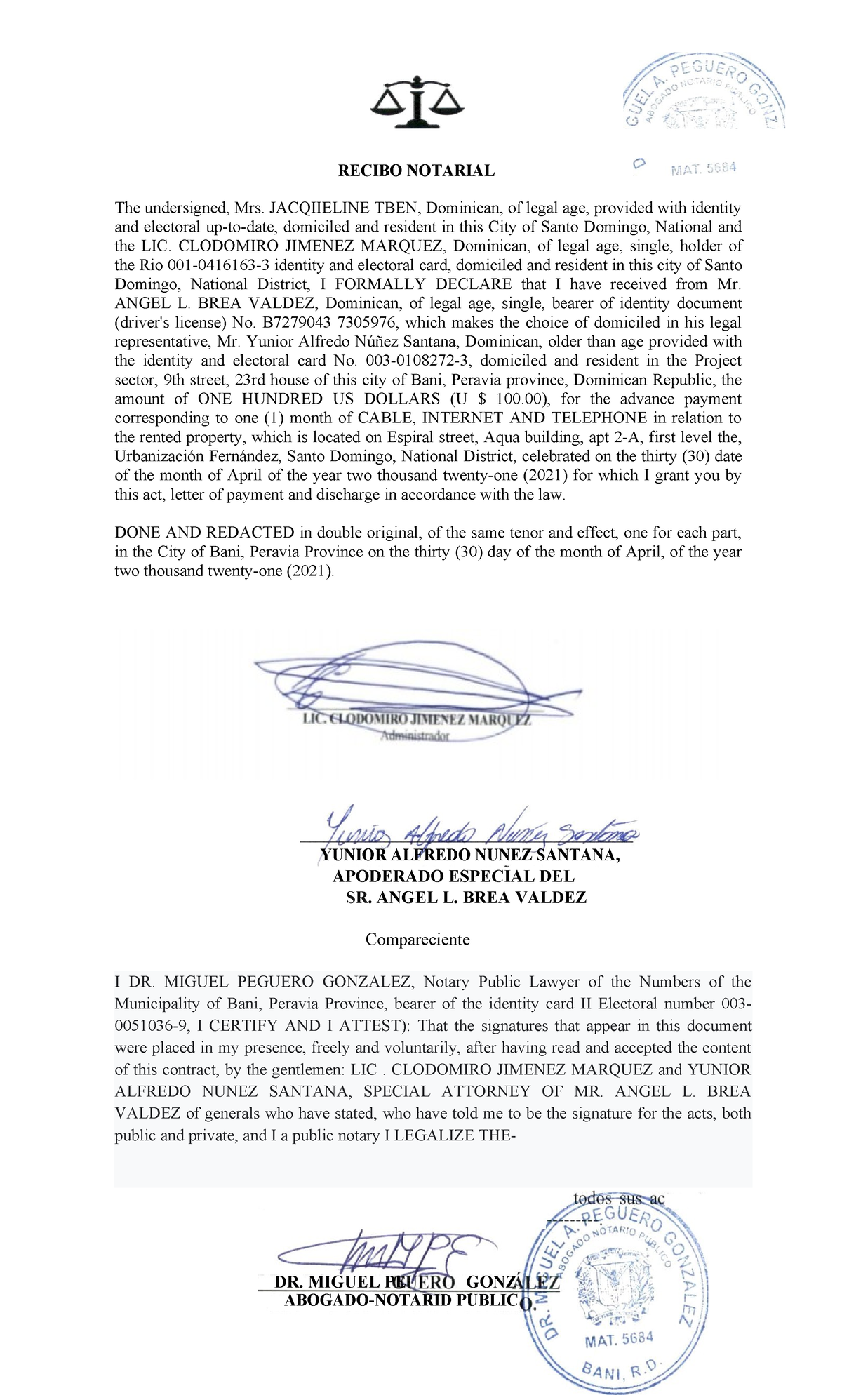 Recibo Notarial - Contrato de Alquiler y Carta de Pago - Studocu