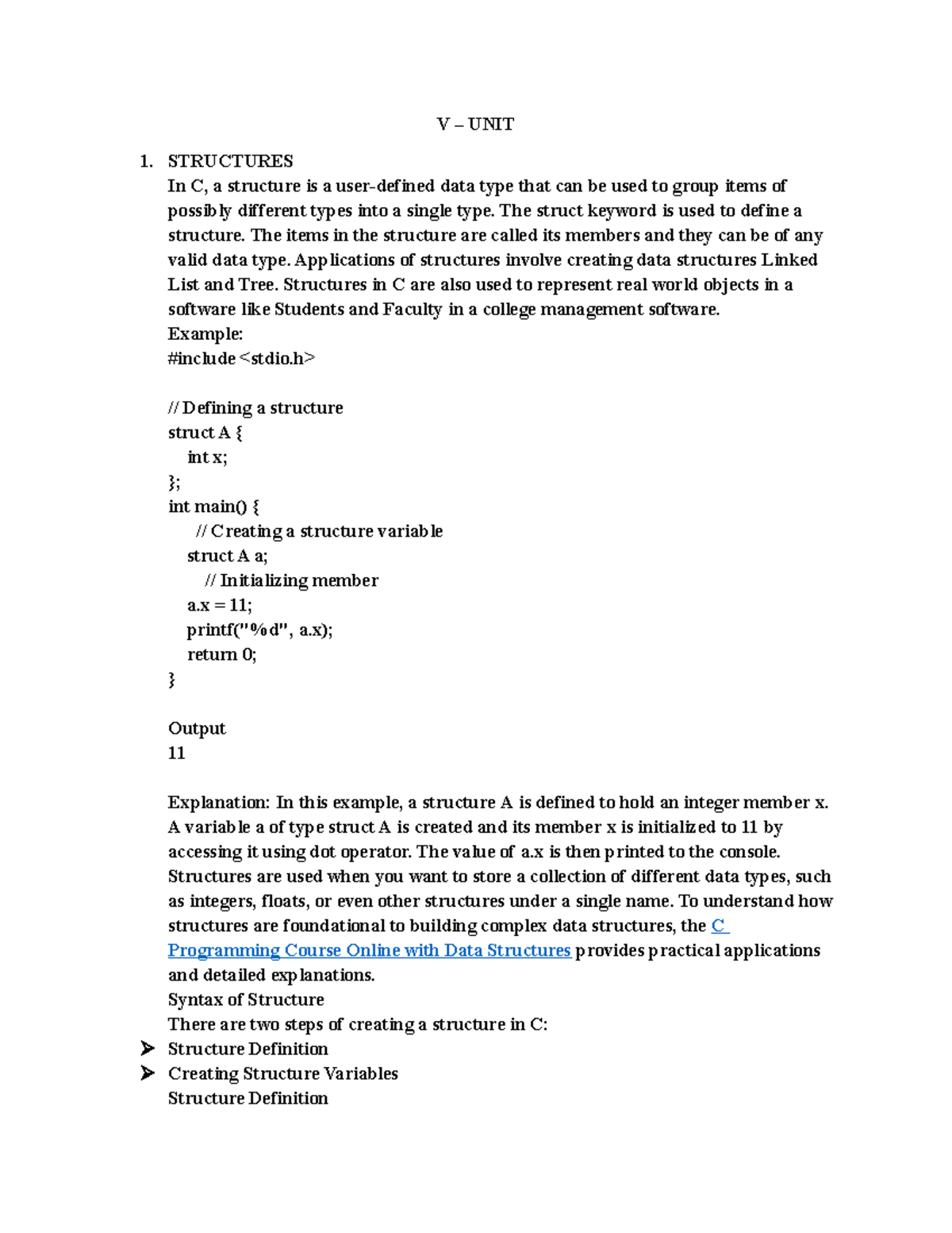 C Programming Structures And Pointers Cs101 Lecture Notes Studocu