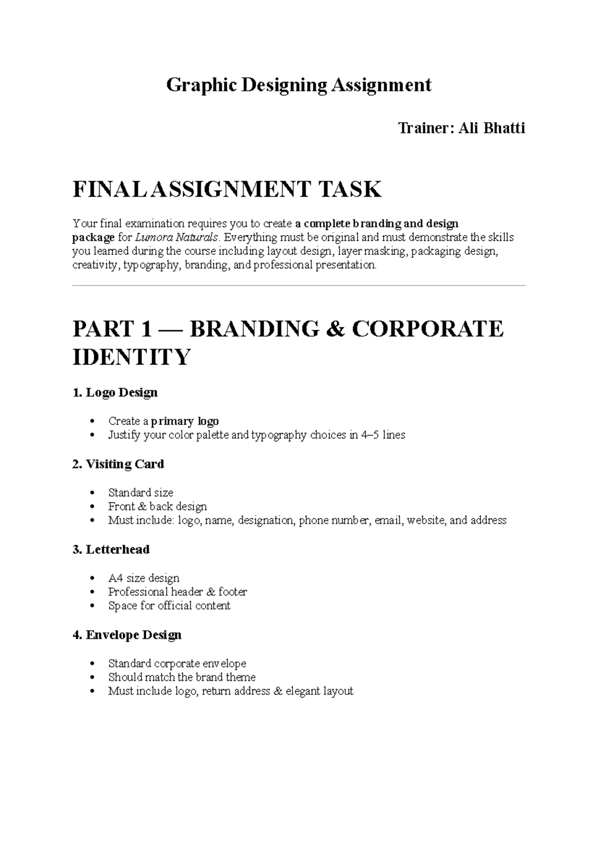 Graphic Designing Assignment: Final Task for Lumora Naturals - Studocu
