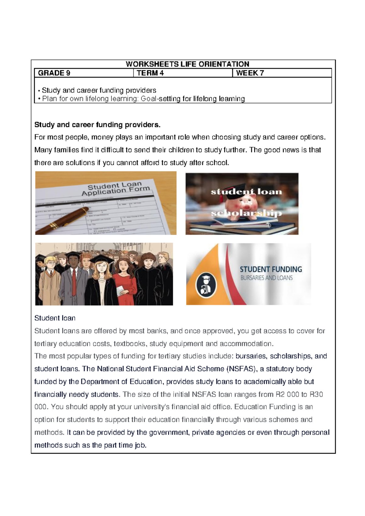 Worksheets LIFE Orientation- Grade 9-TERM 4-2024 - WORKSHEETS LIFE ...