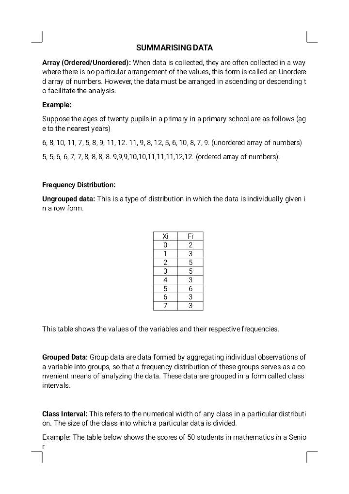 Summarising Data: Understanding Arrays and Frequency Distributions - Studocu