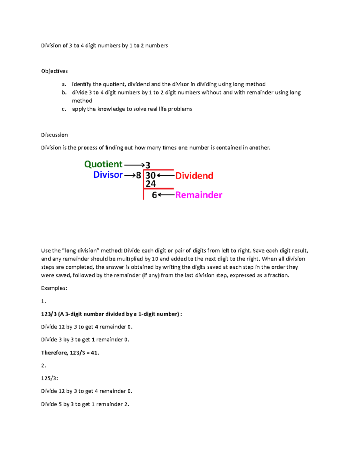 Long Division of 3-4 Digit Numbers by 1-2 Digit Divisors Techniques ...
