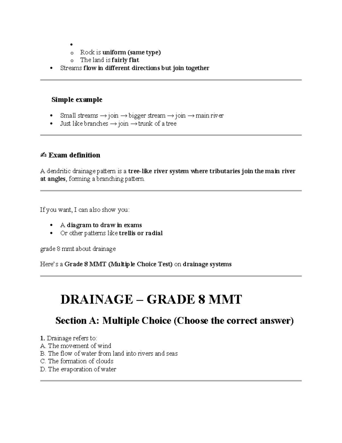 GEO Grade 8 MMT: Drainage Systems Revision Notes - Studocu