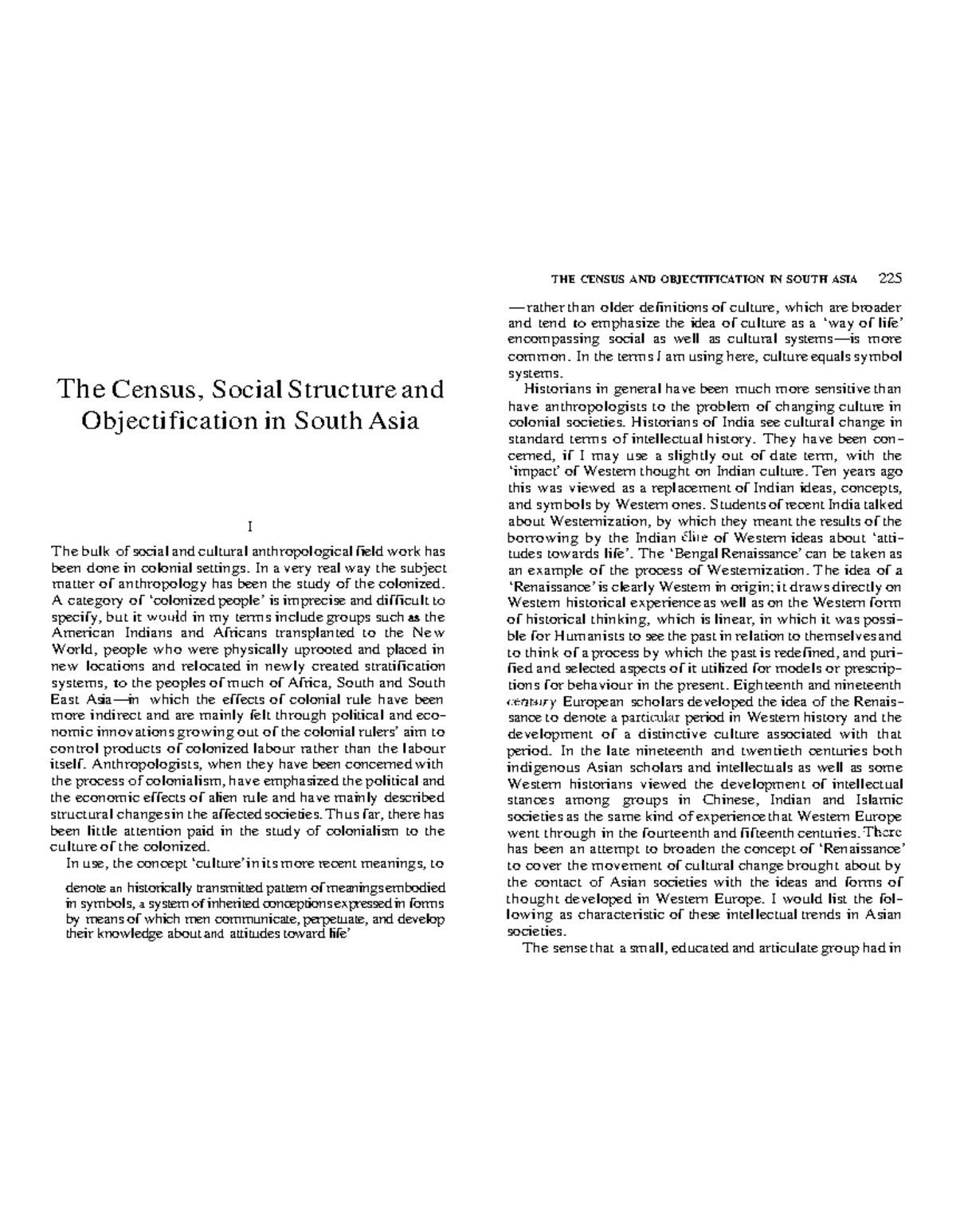 CENSUS, SOCIAL STRUCTURE & OBJECTIFICATION IN SOUTH ASIA: A STUDY - Studocu
