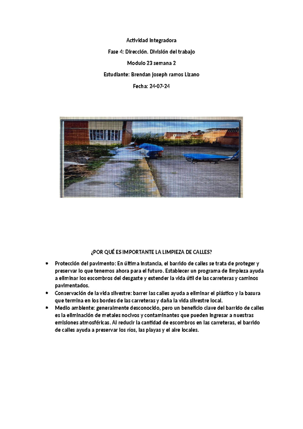 Actividad Integradora Fase 4: Dirección y División del Trabajo - Studocu