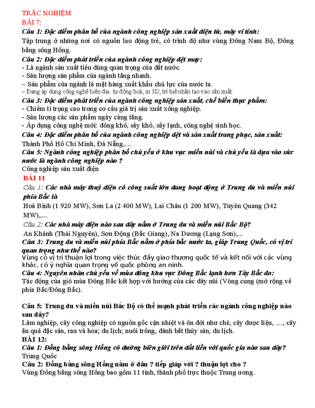 ÔN TẬP ĐỊA LÍ 9 HK1: Đề Cương Ôn Tập Chi Tiết - Studocu