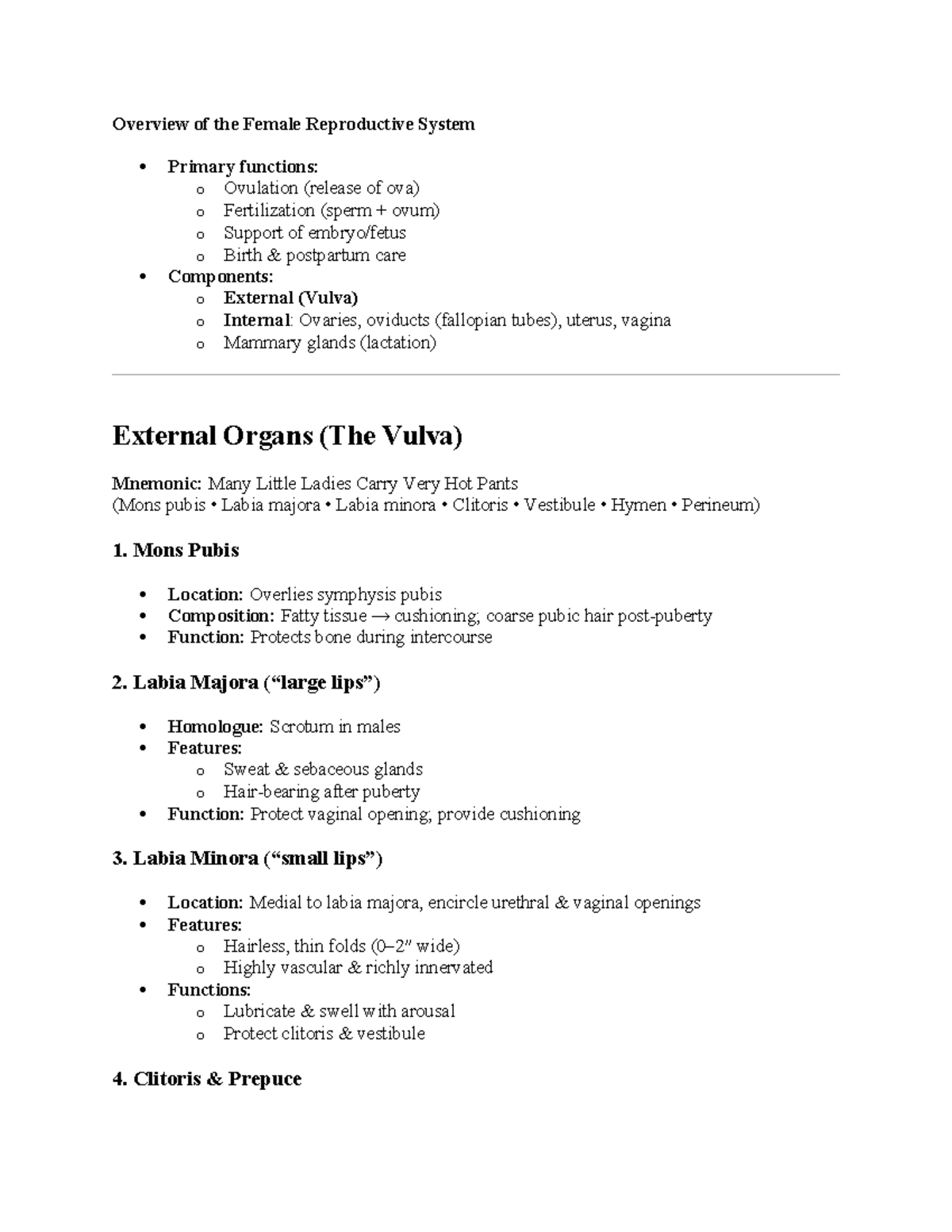 Study Guide: Quiz 1 on Female Reproductive System (BIO 101) - Studocu
