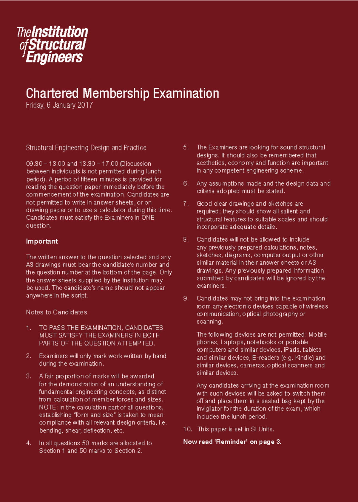 Chartered Membership Exam 2017: Structural Engineering Design ...