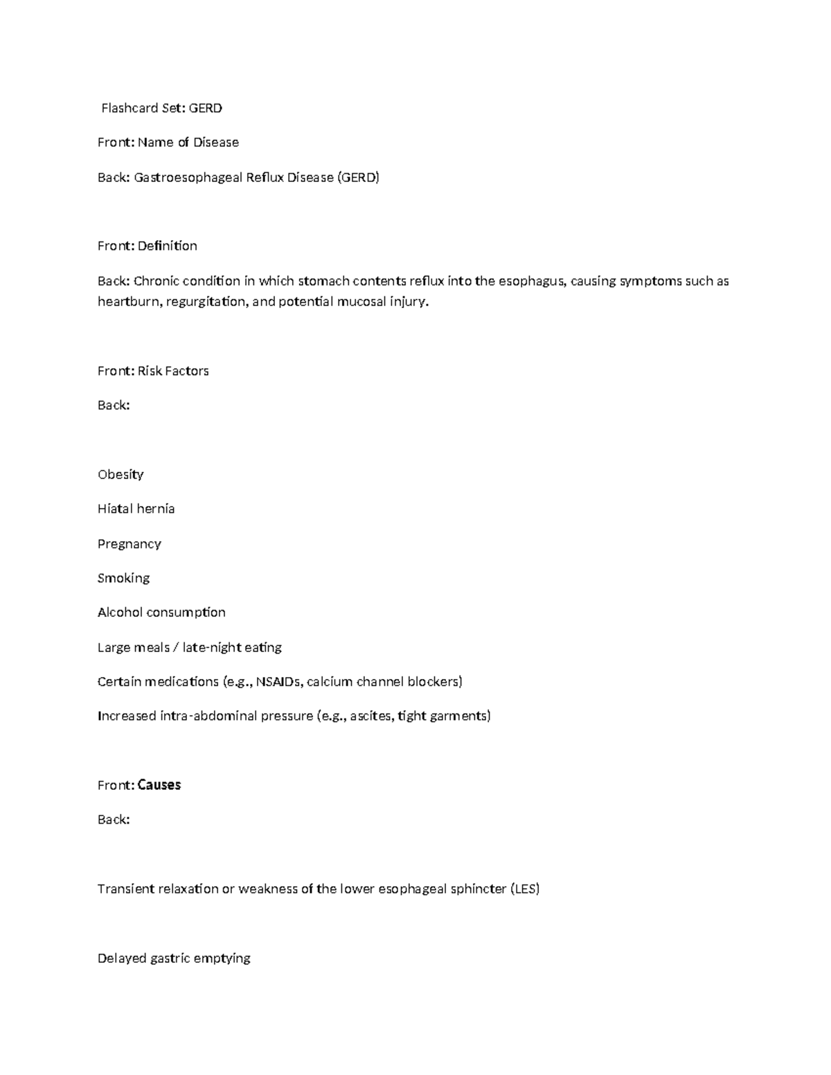 Flashcard Set: GERD & PUD Overview - Medsurg Study Guide - Studocu