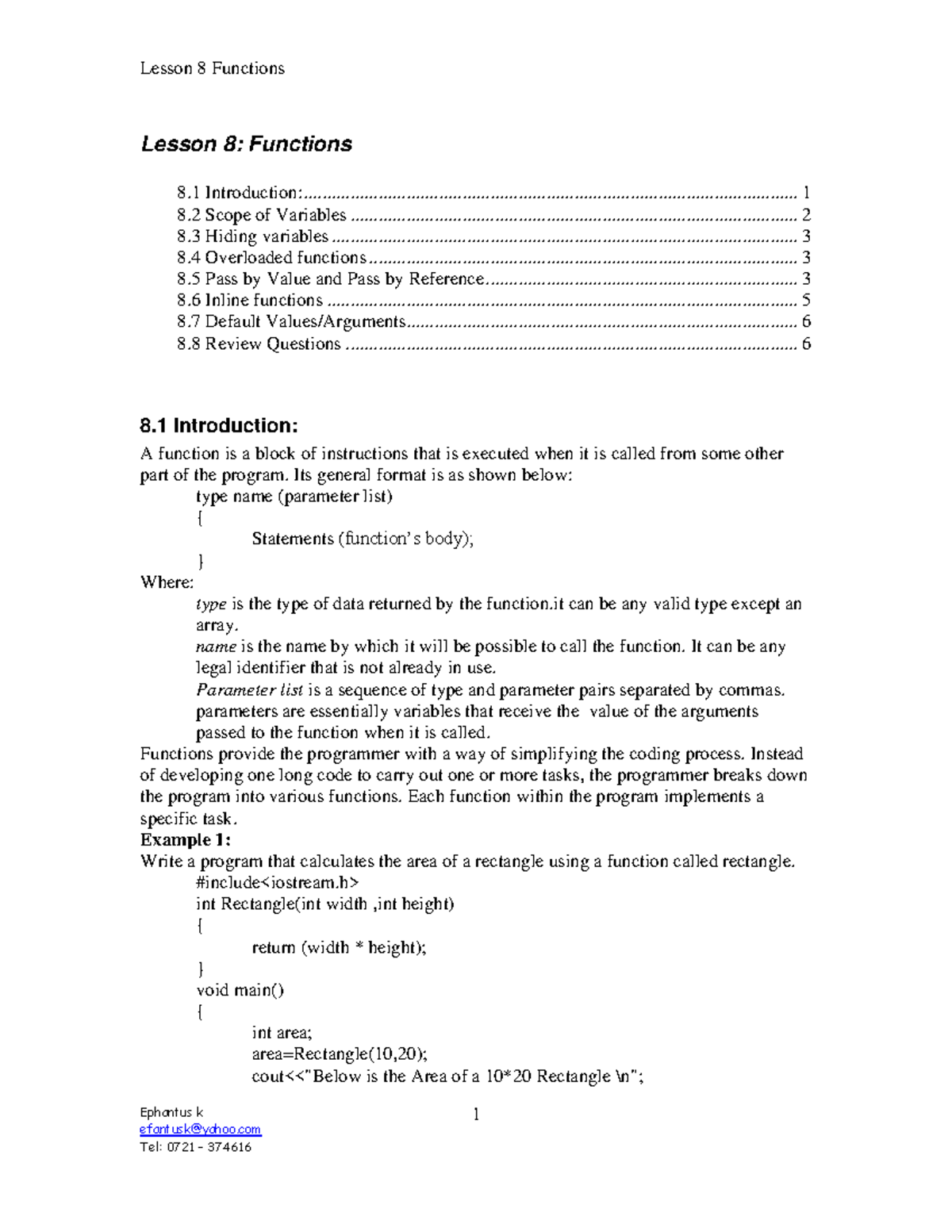Object Oriented Programming: Functions - Lesson 8 Summary - Studocu