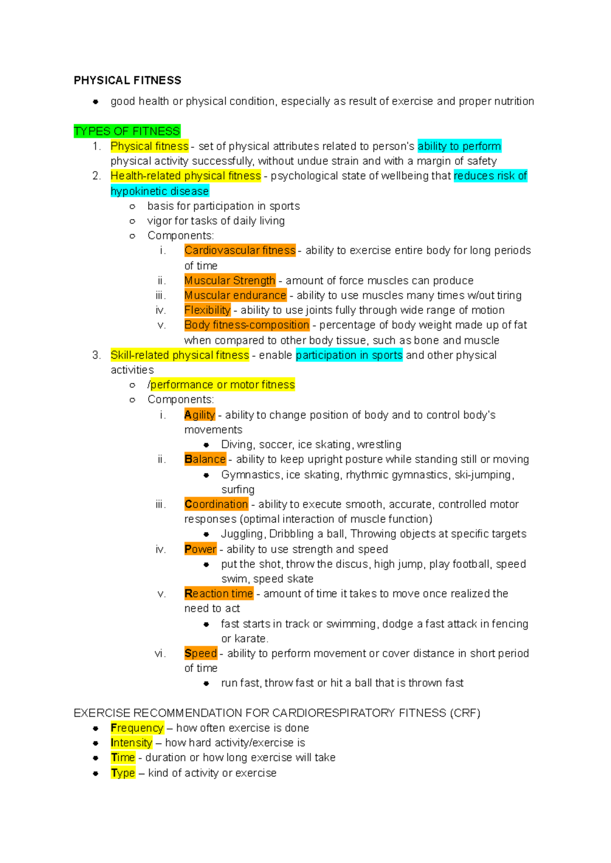 PHYSICAL FITNESS REVIEWER FOR PATHFIT MIDTERM EXAM - Studocu