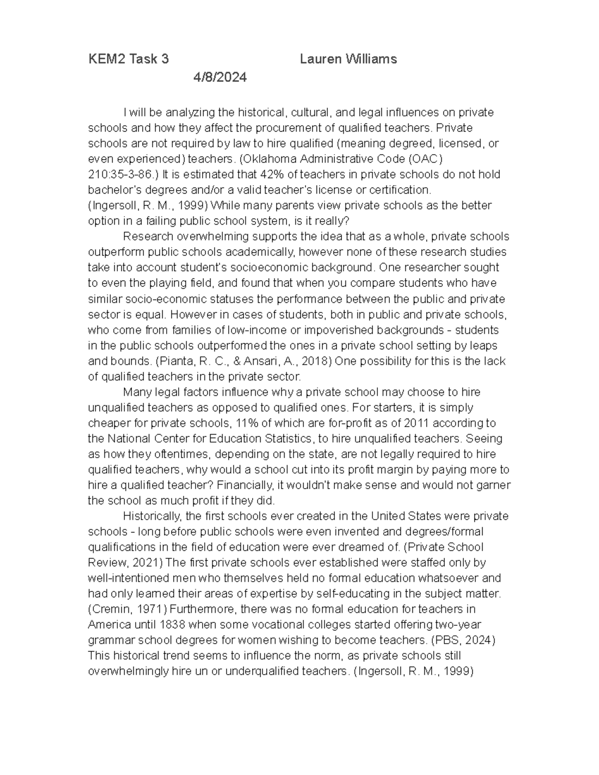 KEM2 Task 3 - passed first try - 4/8/ I will be analyzing the ...