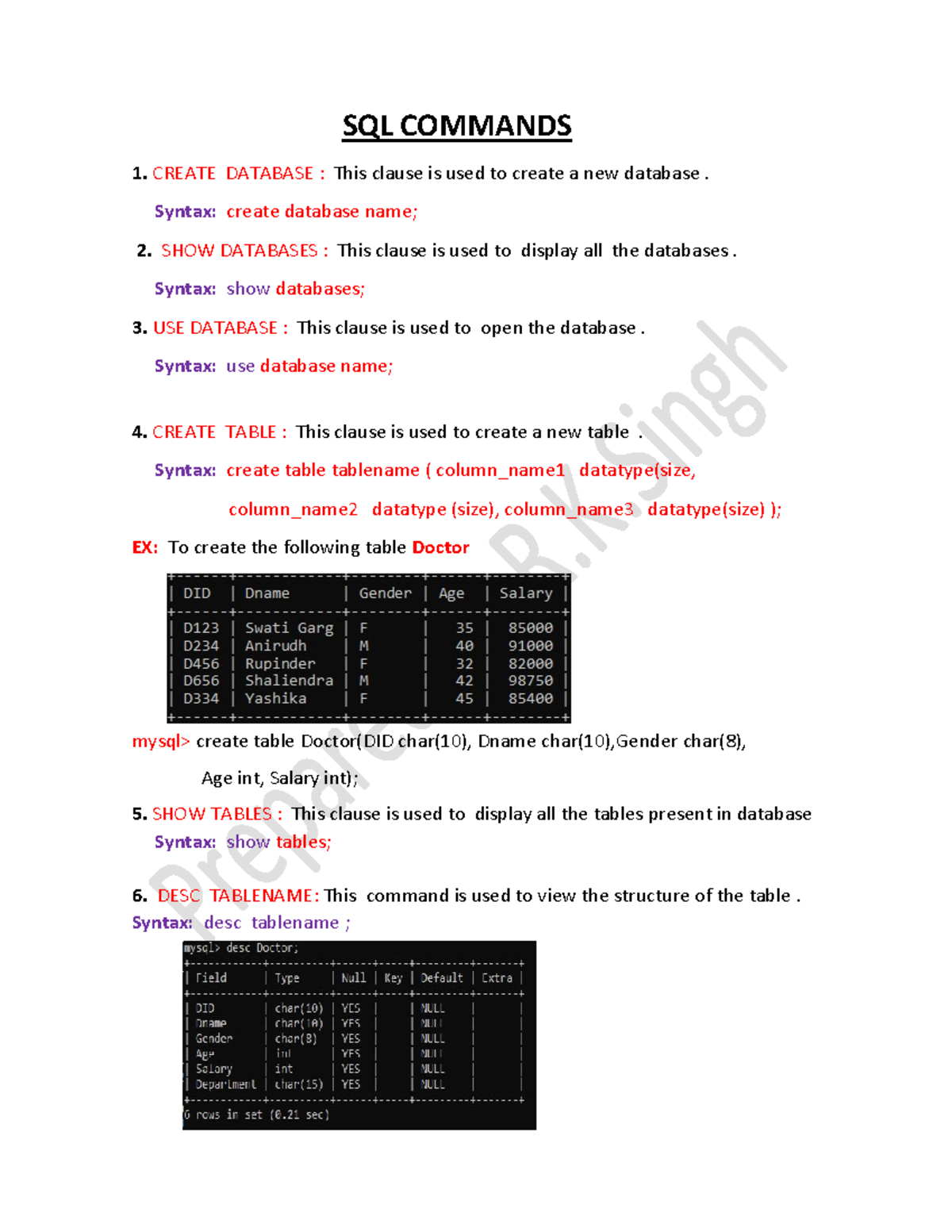 SQL Commands with JOIN - Short Notes for Quick Reference - Studocu