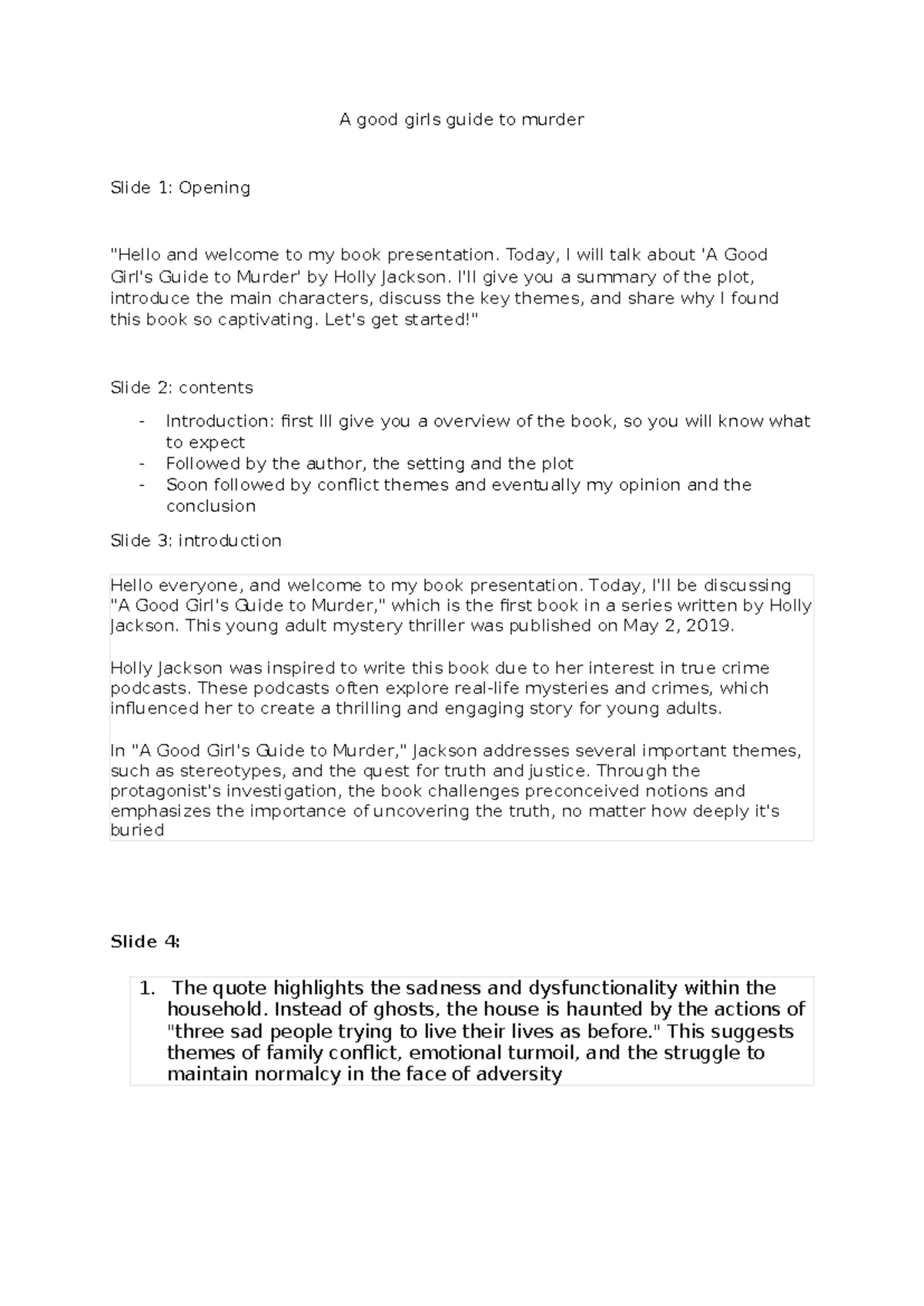 A Good Girl's Guide to Murder: Presentation Overview & Analysis ...