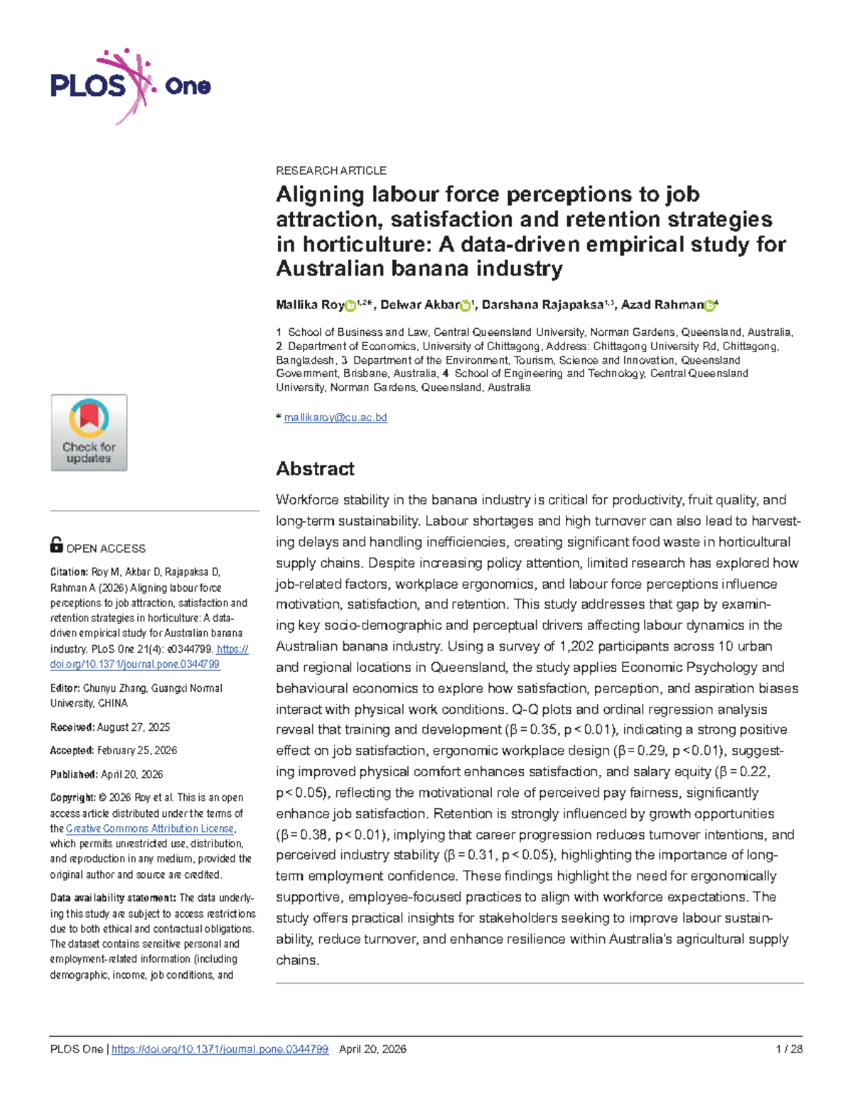 Aligning Labour Force Perceptions with Job Satisfaction in the ...