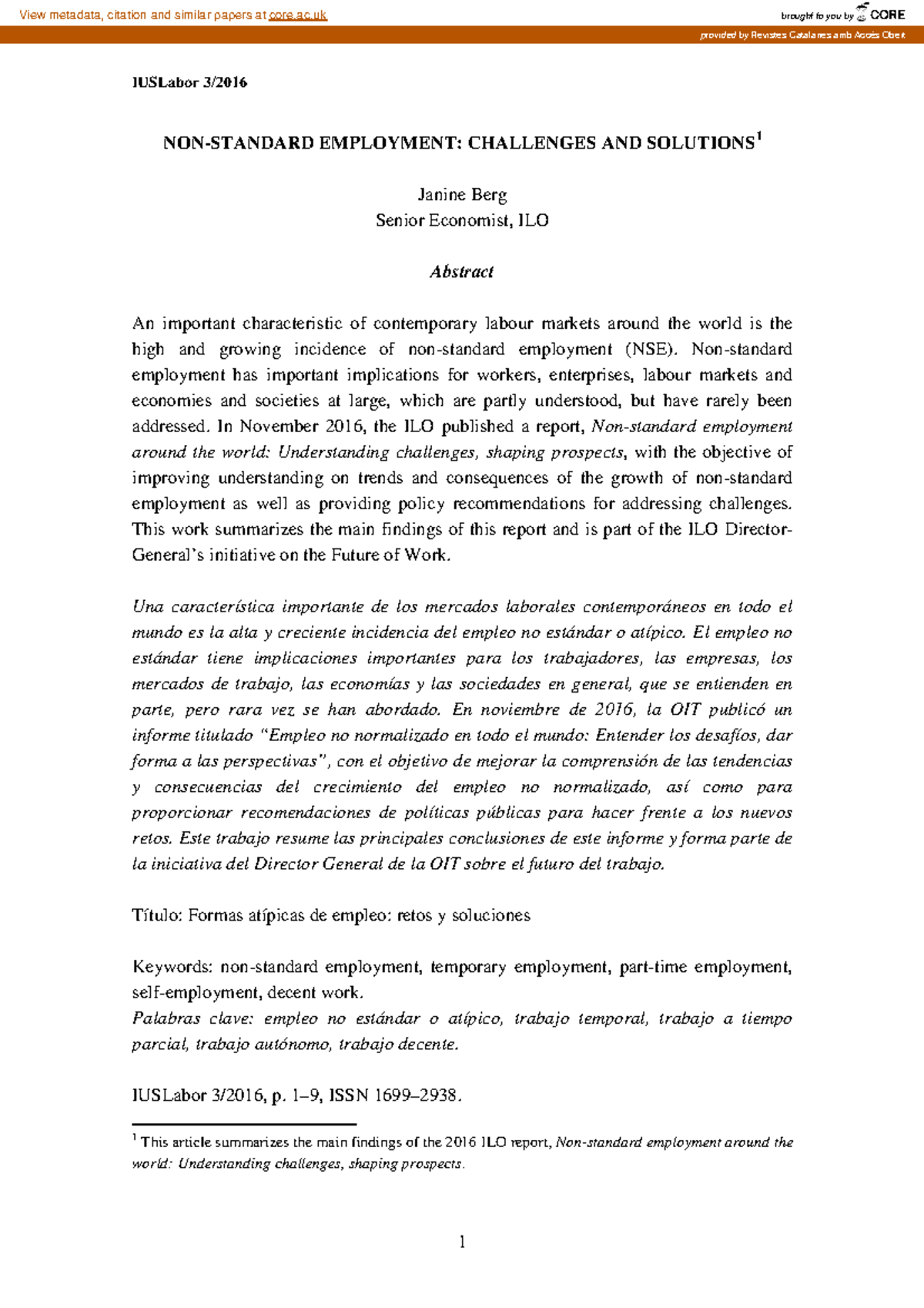 Non standard employment challenges and s - IUSLabor 3/ NON-STANDARD ...