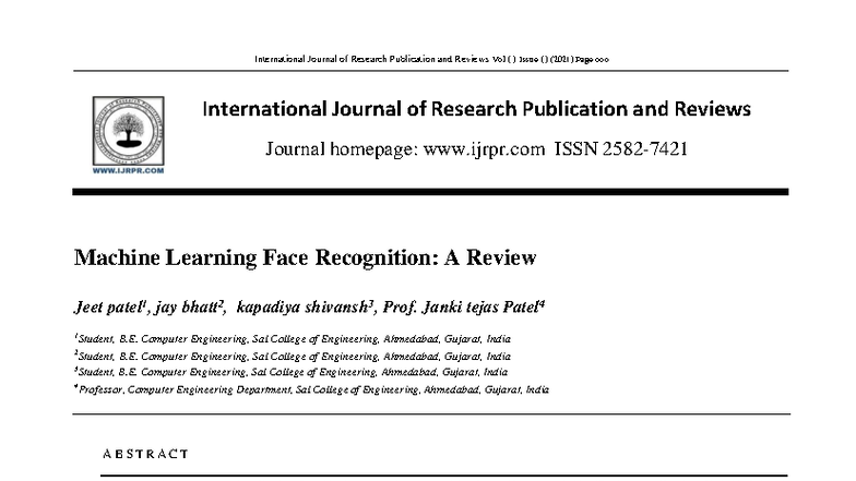 Machine Learning in Face Recognition: A Comprehensive Review - Studocu