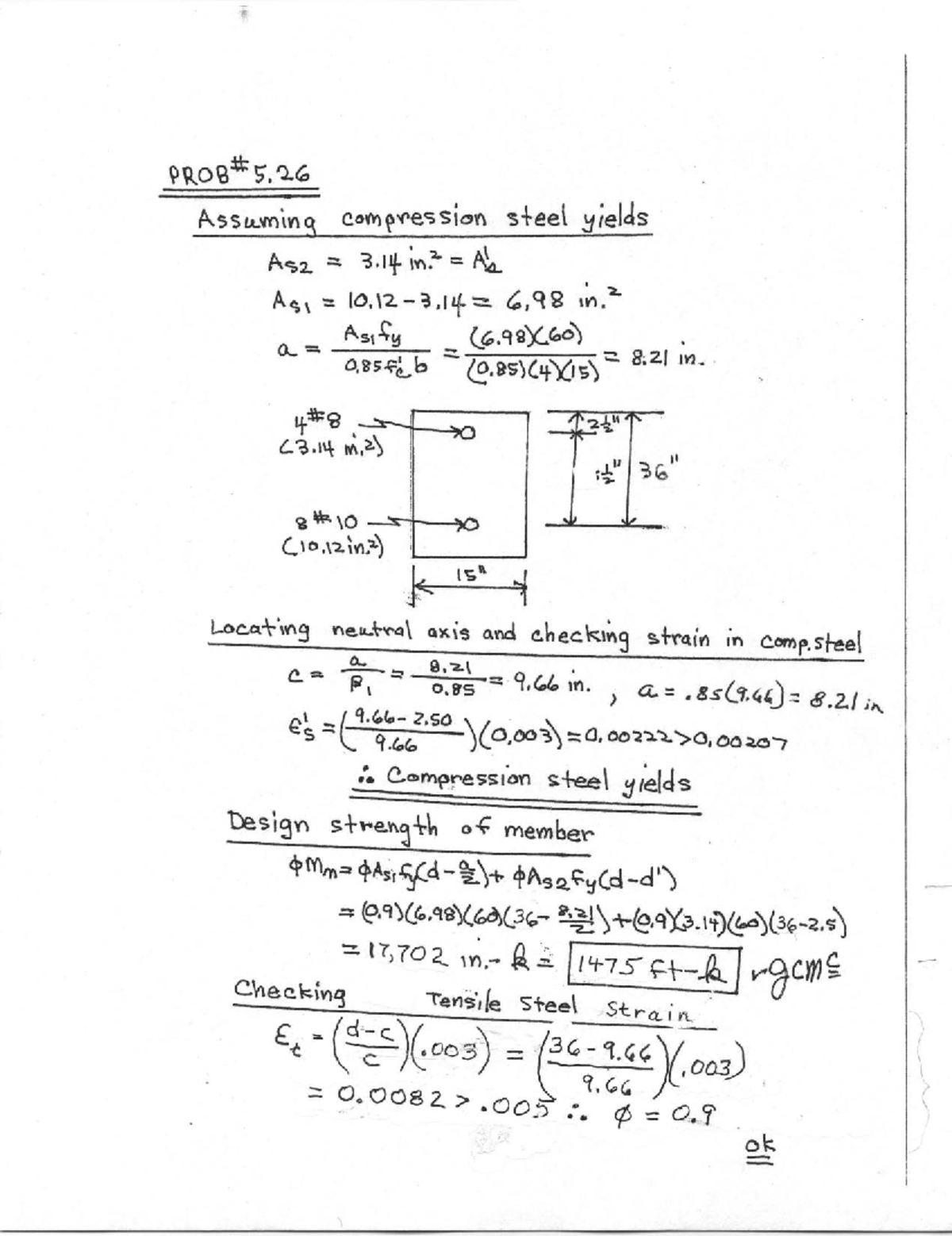 PROB 5.26 - Compression Steel Yield Analysis and Design Strength ...