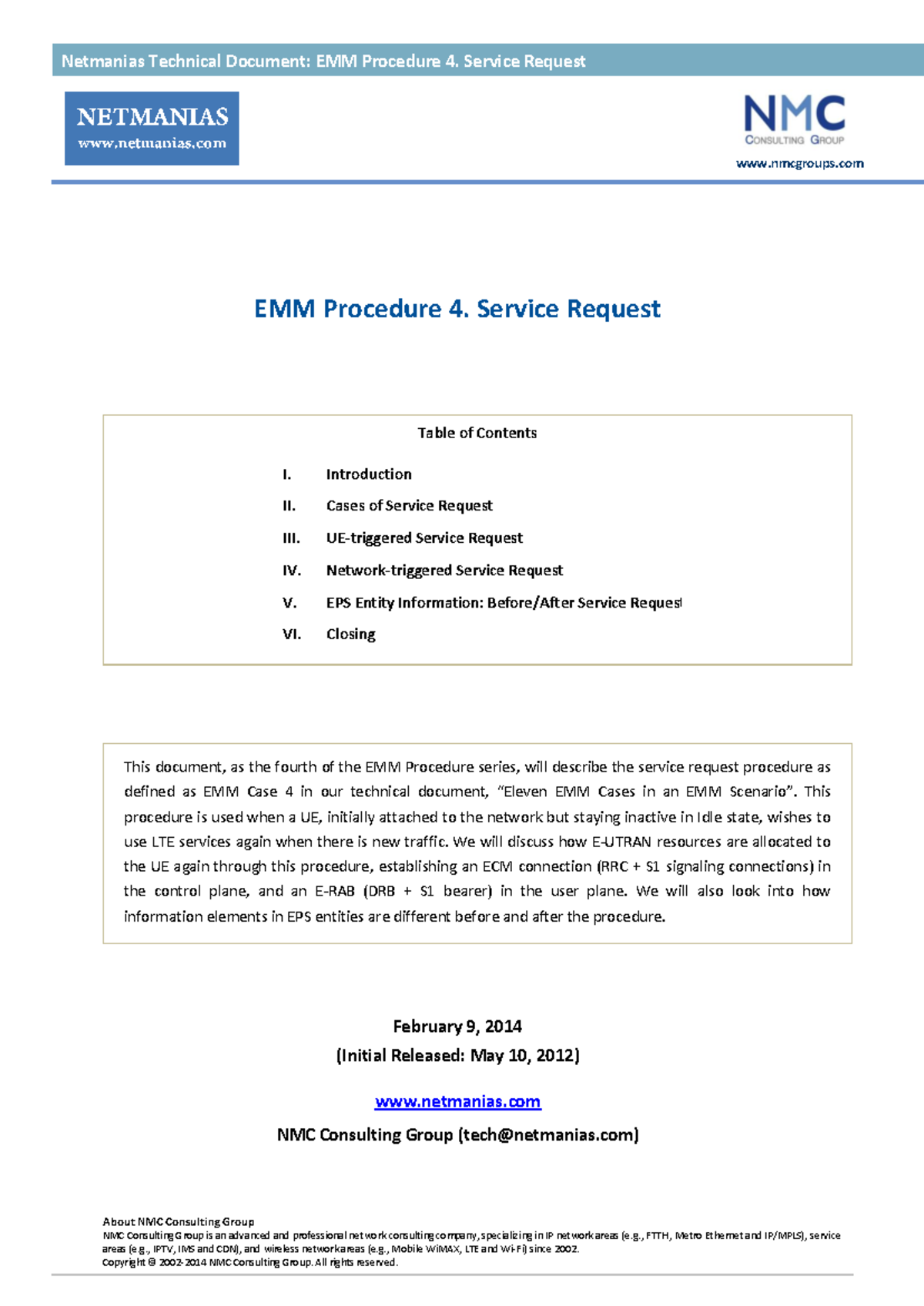EMM Procedure 4: Service Request in LTE Networks (NMC 14) - Studocu