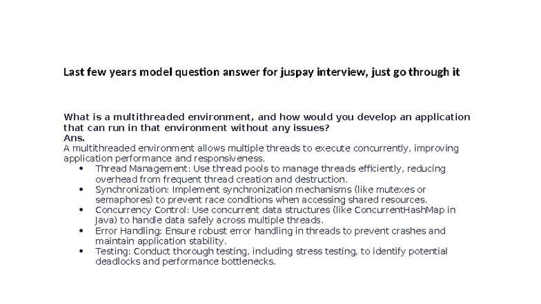 Juspay Interview Prep: Multithreading, Algorithms & UPI Insights - Studocu