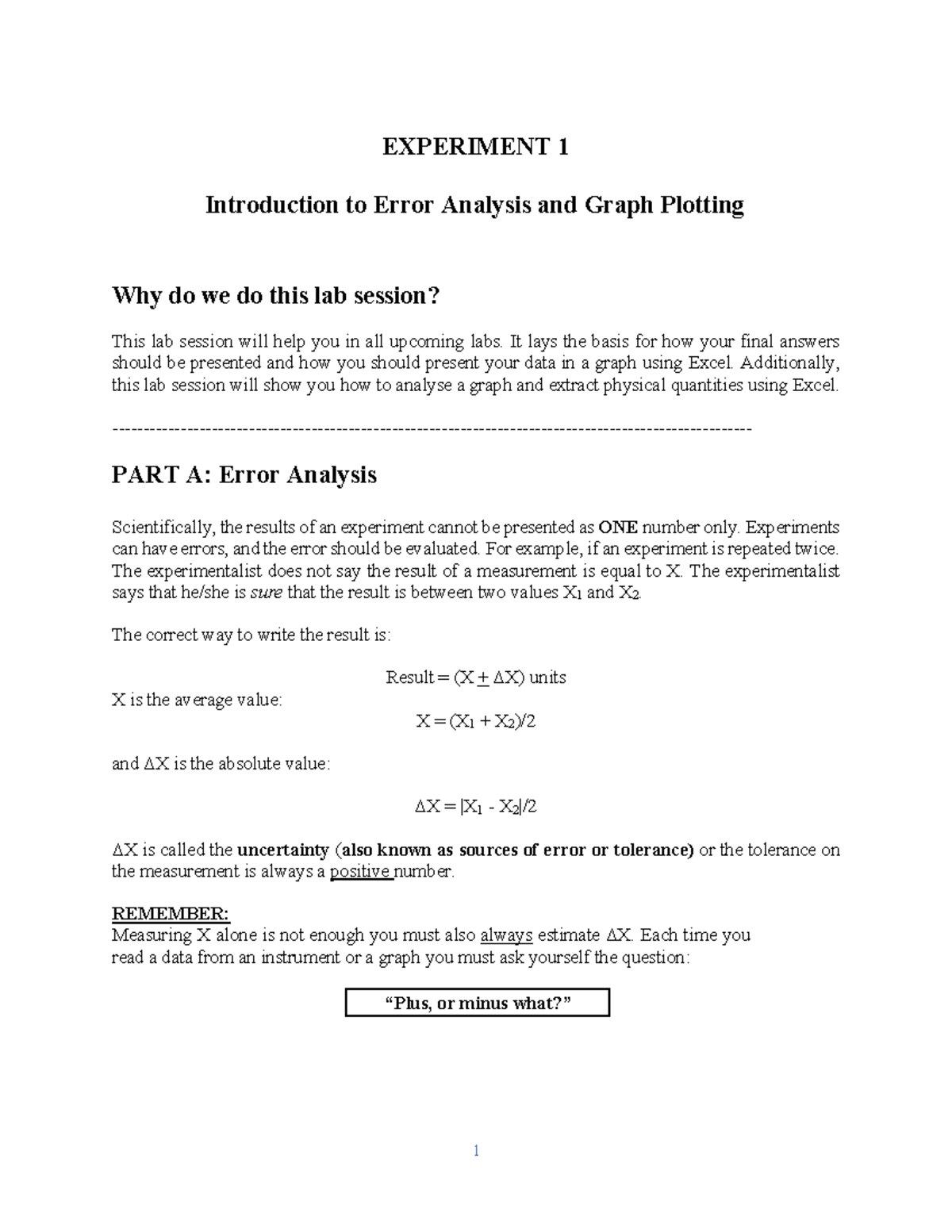 Physics II Experiment 1: Error Analysis & Graph Plotting Techniques - Studocu