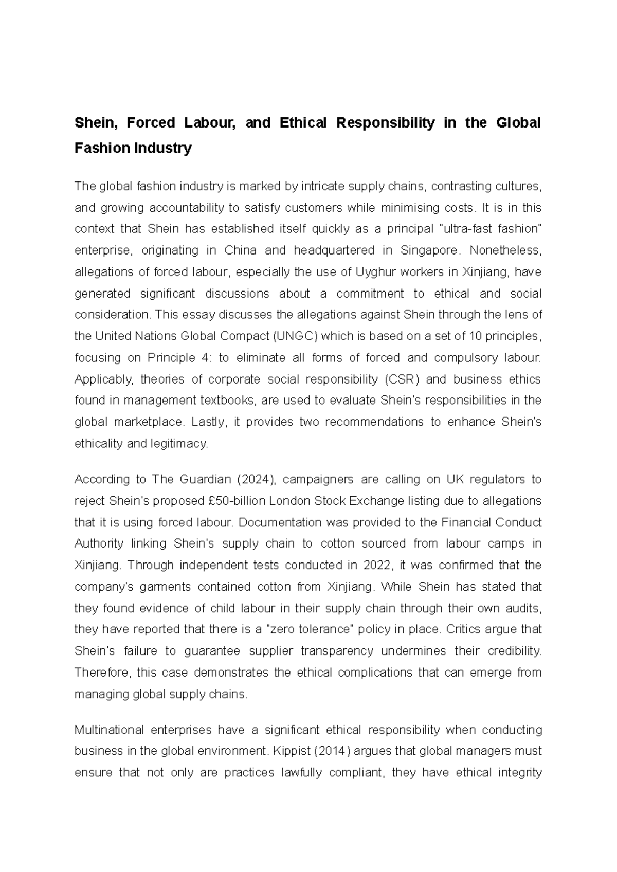 Managing in the Global Environment: Shein and Ethical Responsibility ...