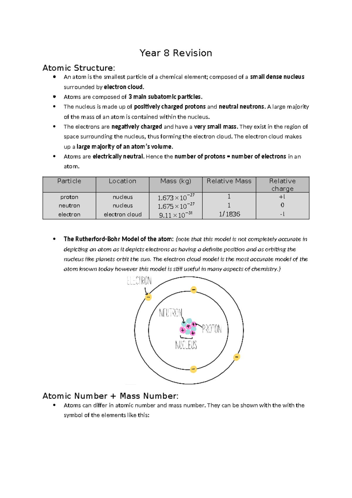 Year 8 Basic Chemistry Notes: Atomic Structure & Chemical Reactions ...