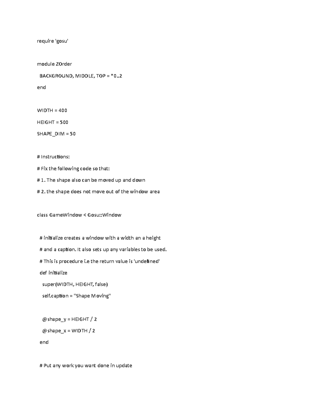 Gosu Programming: Shape Movement Implementation in Ruby - Studocu