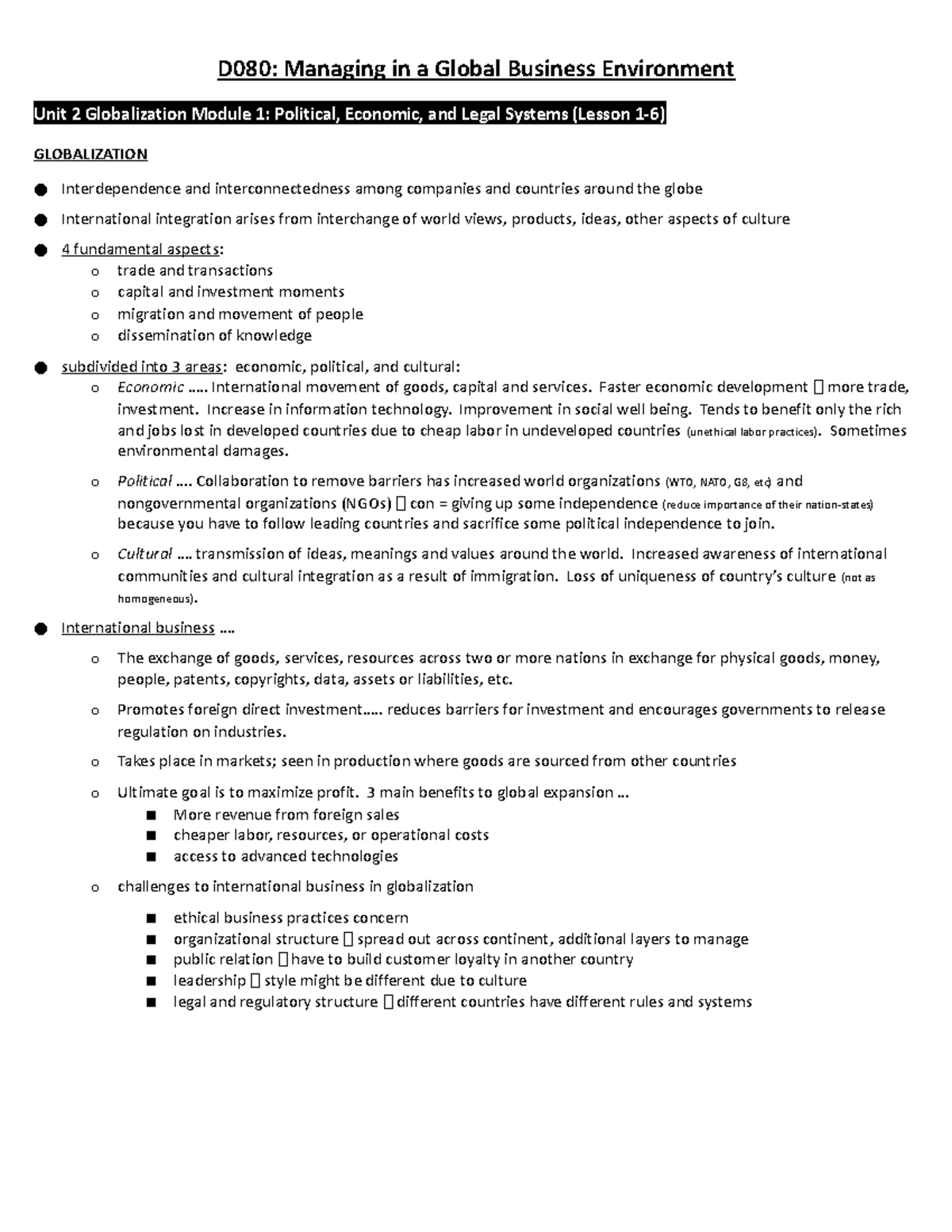 D080 Global Business Study Guide - D080: Managing in a Global Business ...