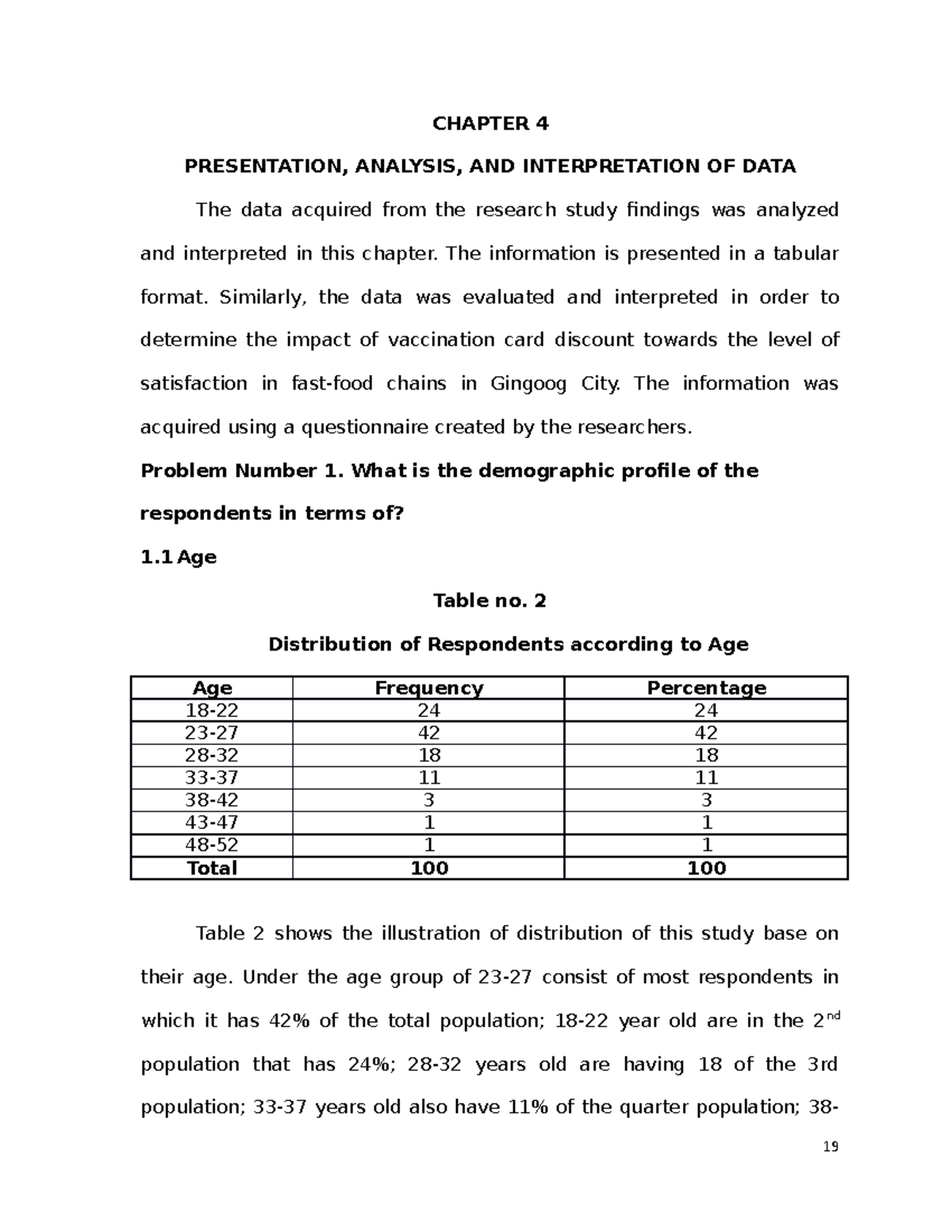 Chapter 4-5: Data Analysis on Vaccination Card Discounts Impact in Gingoog City - Studocu