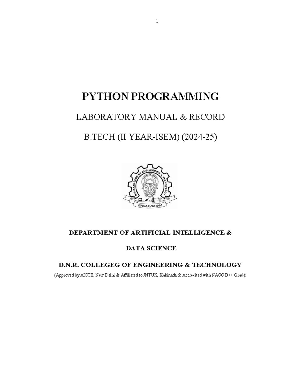 Python Programming Lab Manual - B.Tech AI & Data Science - Studocu
