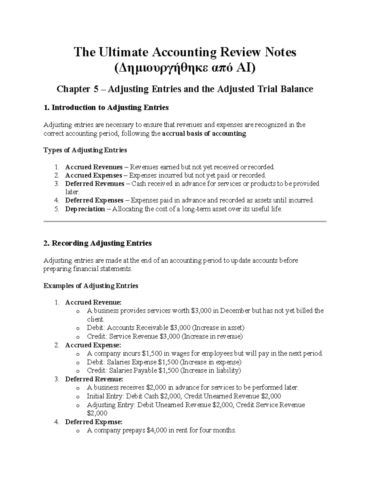 Chapter 5 - Adjusting Entries & Adjusted Trial Balance Notes - Studocu