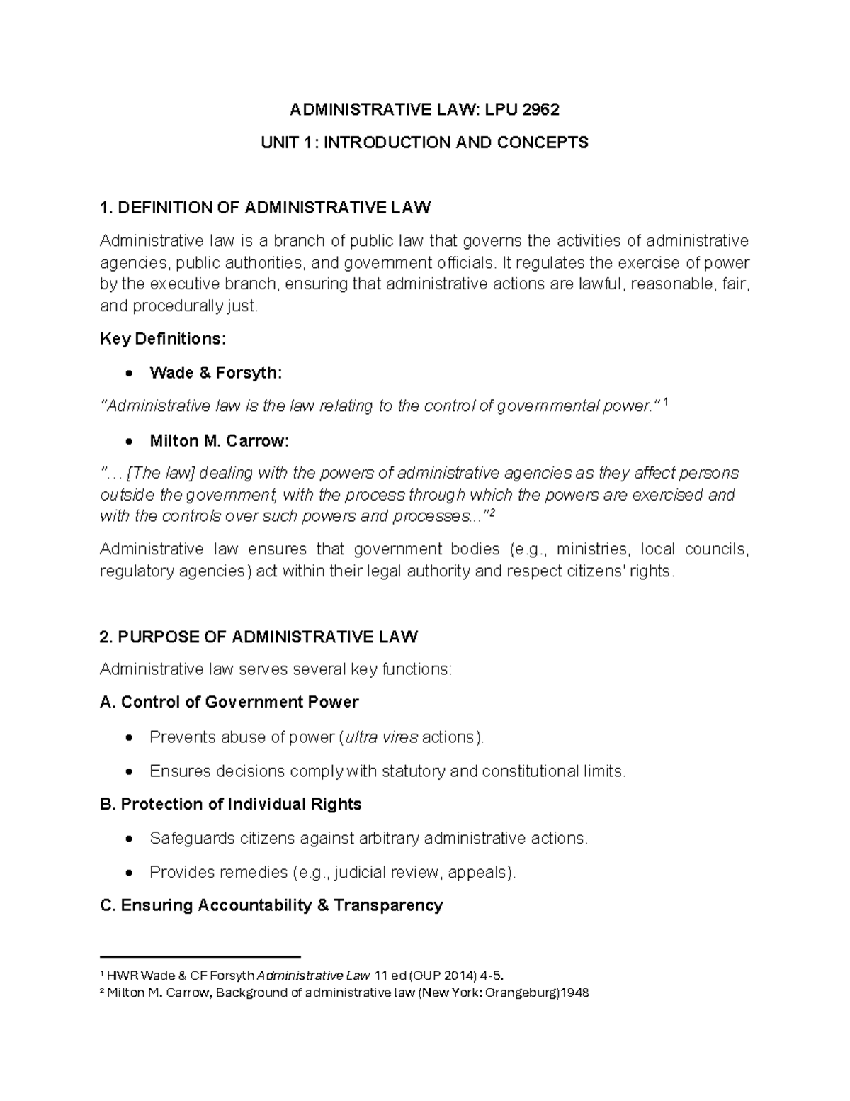 ADMINISTRATIVE LAW: LPU 2962 UNIT 1 - INTRODUCTION & CONCEPTS - Studocu