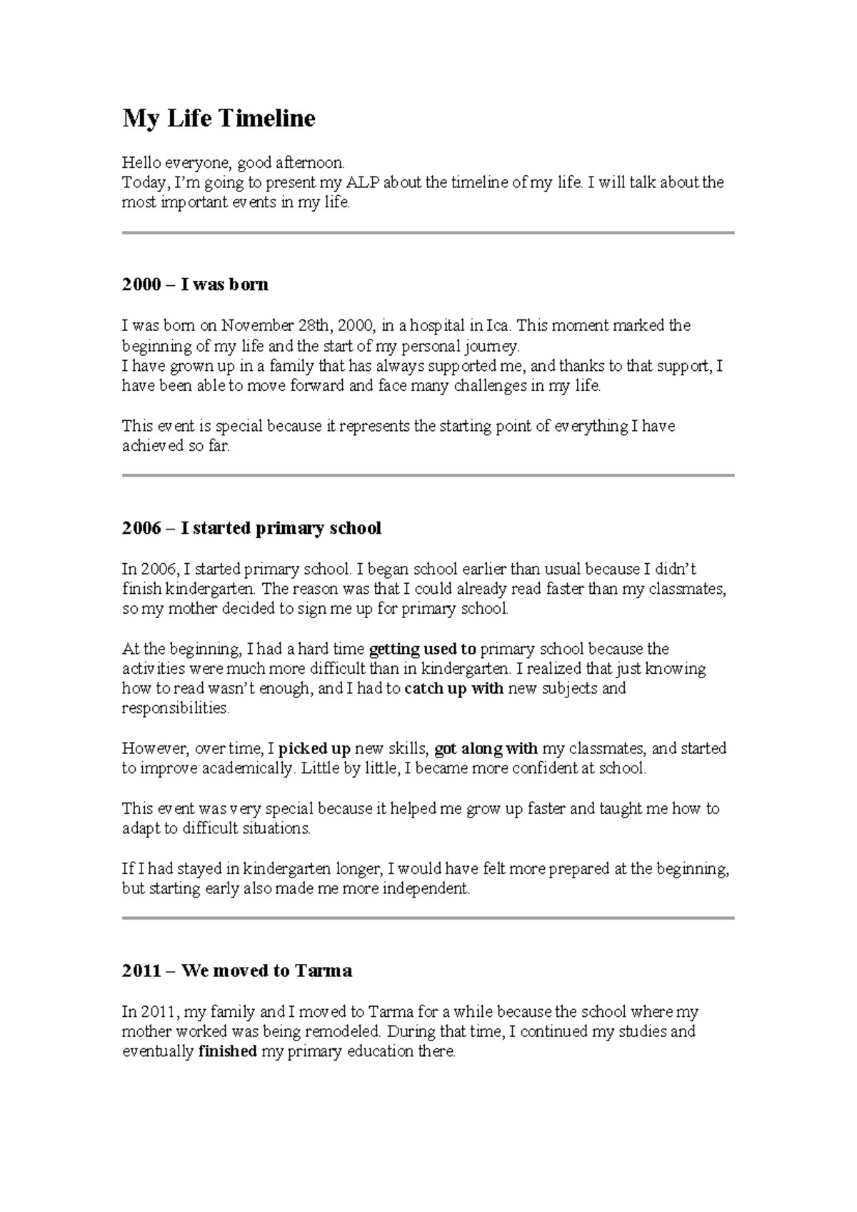 My Life Timeline: Key Events and Personal Growth - Studocu