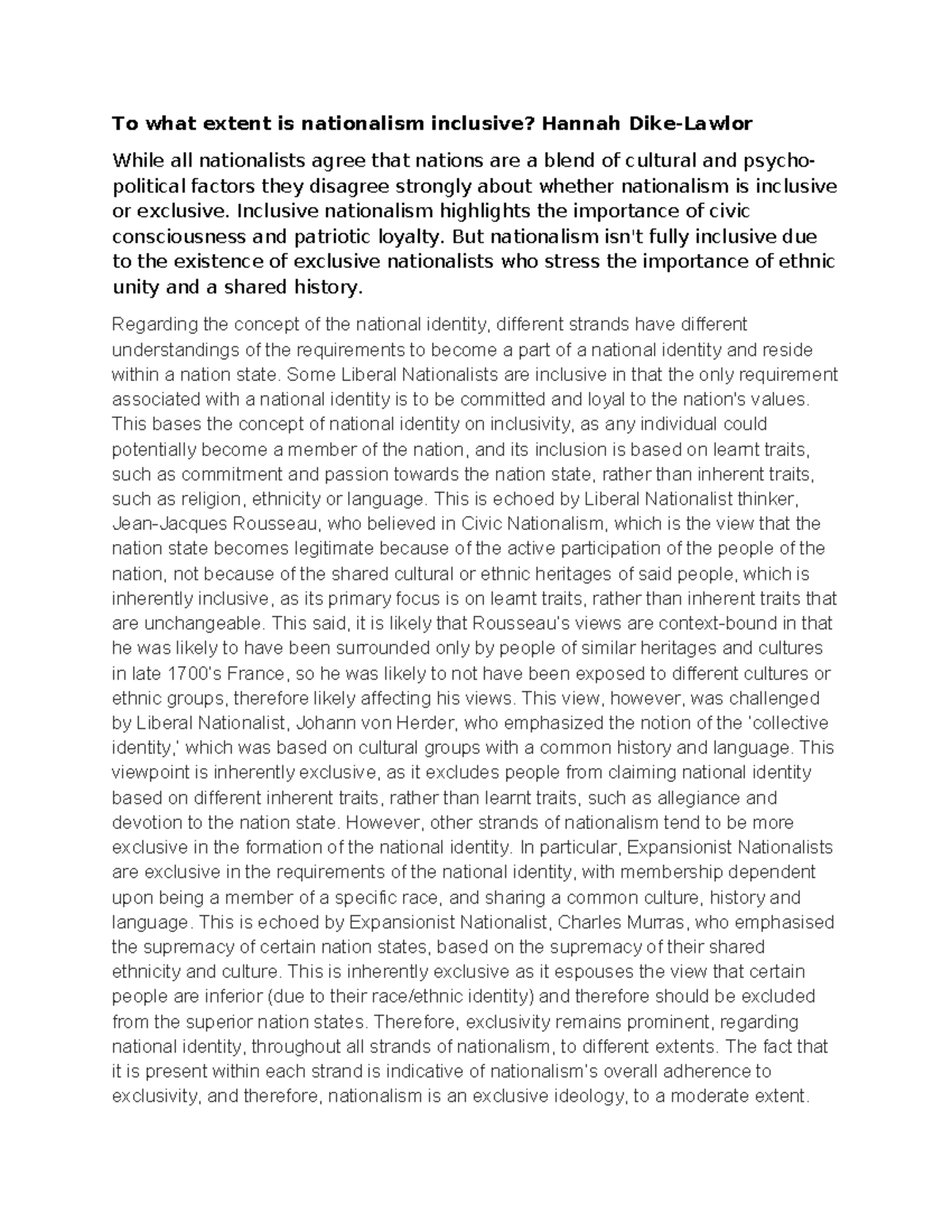 Document 2 - Politics: The Inclusivity vs. Exclusivity of Nationalism ...