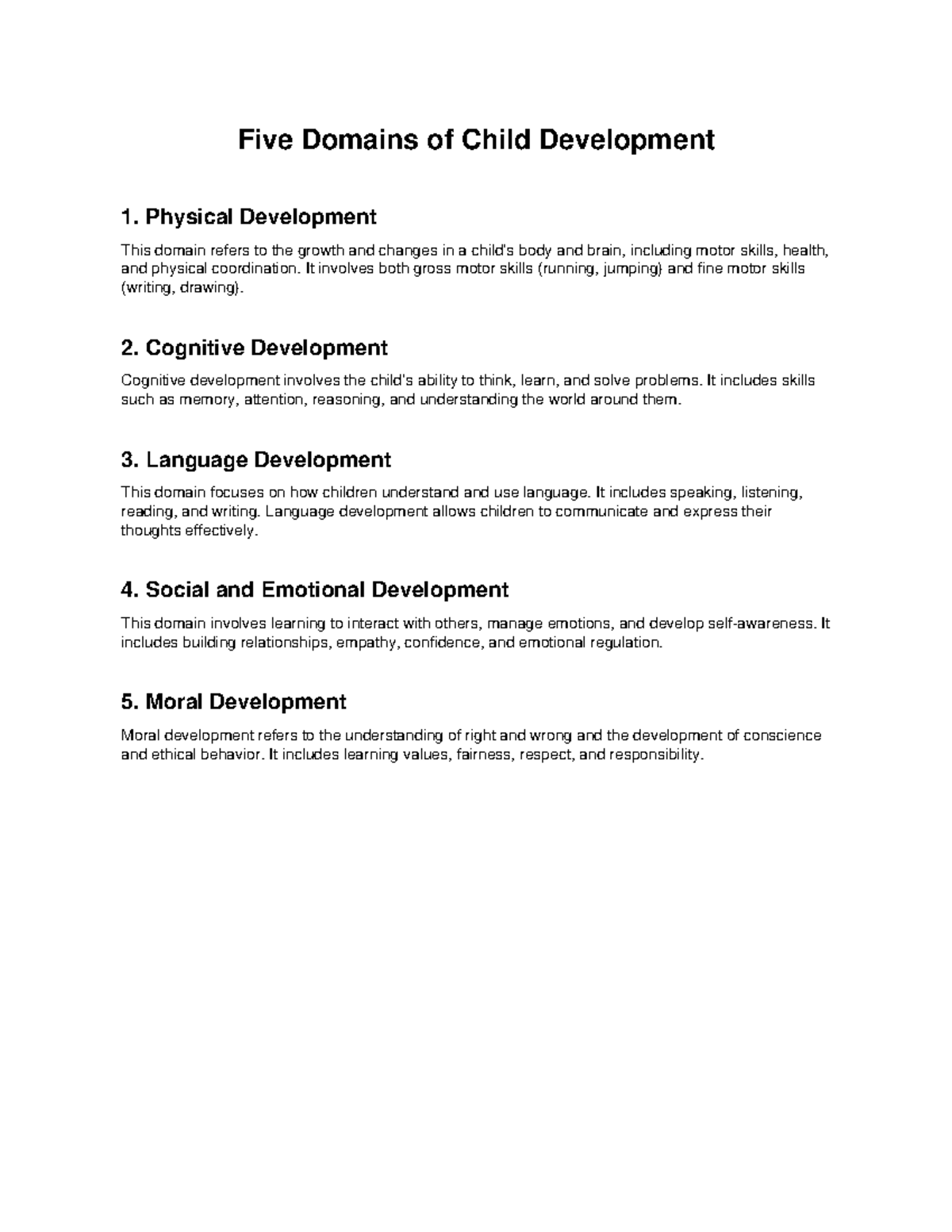 Five Domains of Child Development: A Comprehensive Overview - Studocu