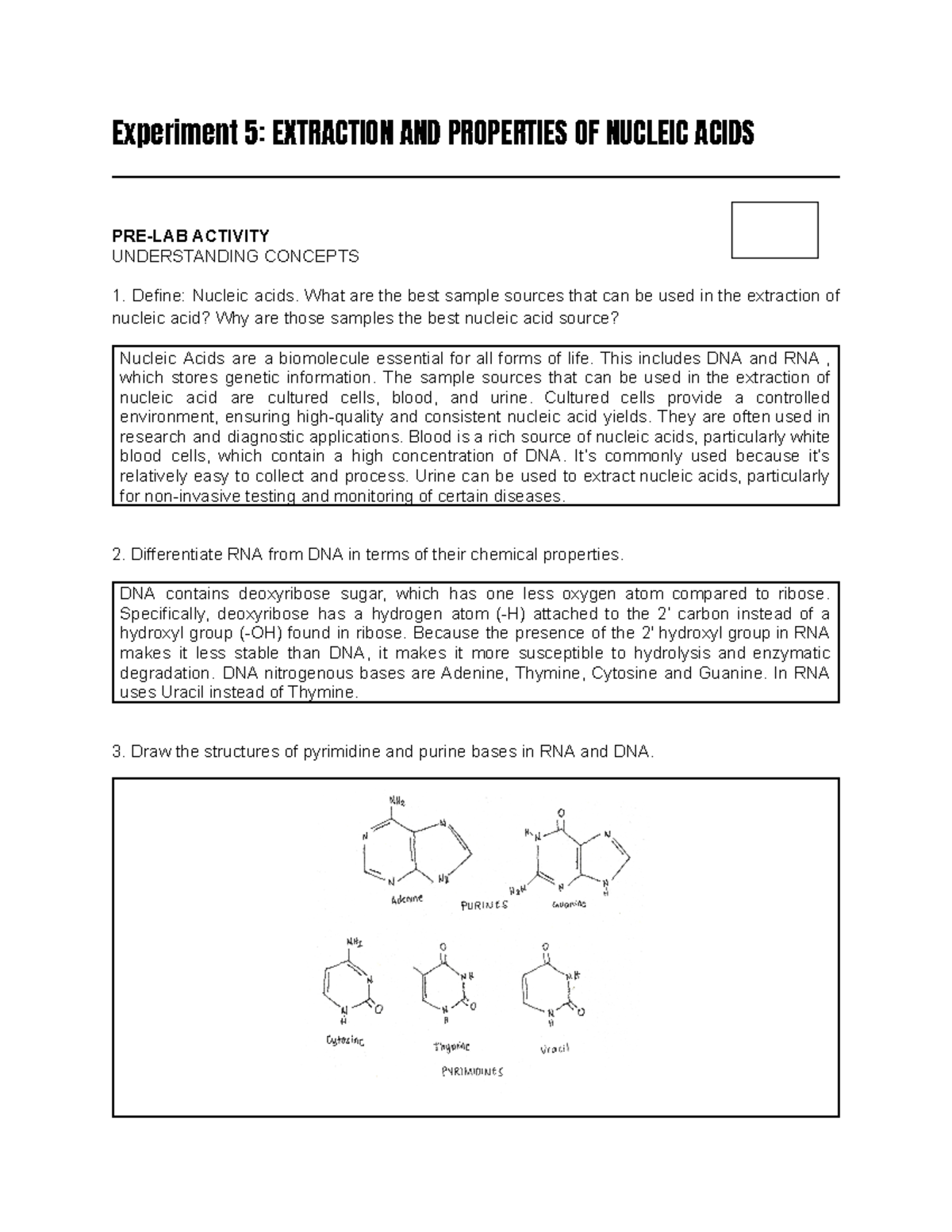 CHEM 2120 Lab 5: Extraction and Properties of Nucleic Acids - Studocu